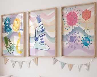 8 Microorganisms Types Art Watercolor Bacteria Art Microbiology Art ...