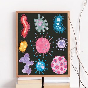 Microbe Collection Bacteria Virus Wall Art Laboratory Art Science Art ...
