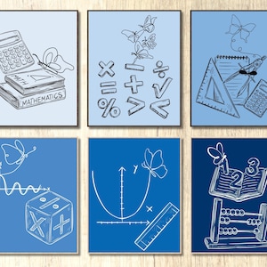 Math Classroom Poster Set Math Teacher Gift Blue Classroom Decor ...