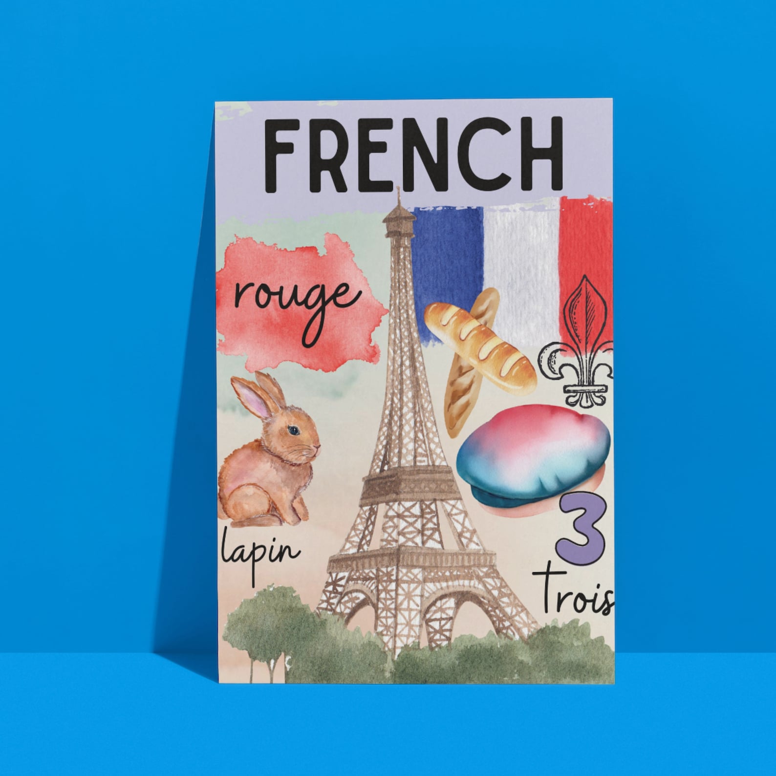 French School Subjects Binder Cover, Watercolor Design (digital ...