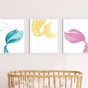 Mermaid Tale Prints, Nursery Wall Arts, Girls Room Mermaid Art, Girl ...