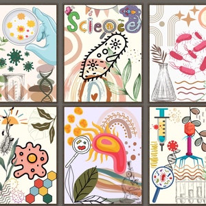 Microbiology Wall Prints, Boho Watercolor Prints, Science Prints, Boho ...