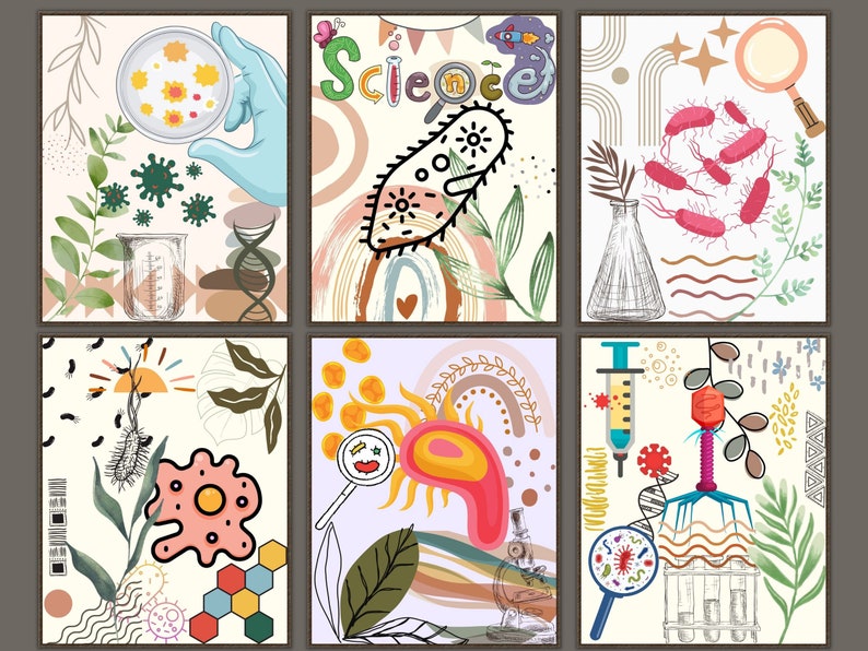 Boho Microbiology Watercolor Prints, Science Classroom Decor (digital ...
