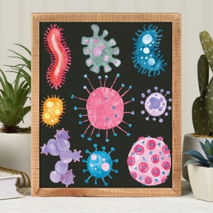 Microbe Collection Bacteria Virus Wall Art Laboratory Art Science Art ...