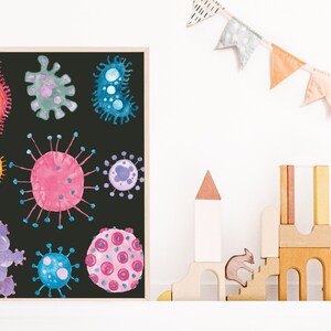 Microbe Collection Bacteria Virus Wall Art Laboratory Art Science Art ...