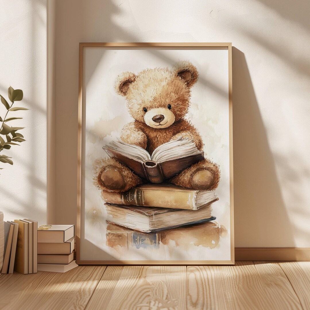 Woodland Bear Nursery Print Kid Room Art Christmas Gift Kids Reading ...