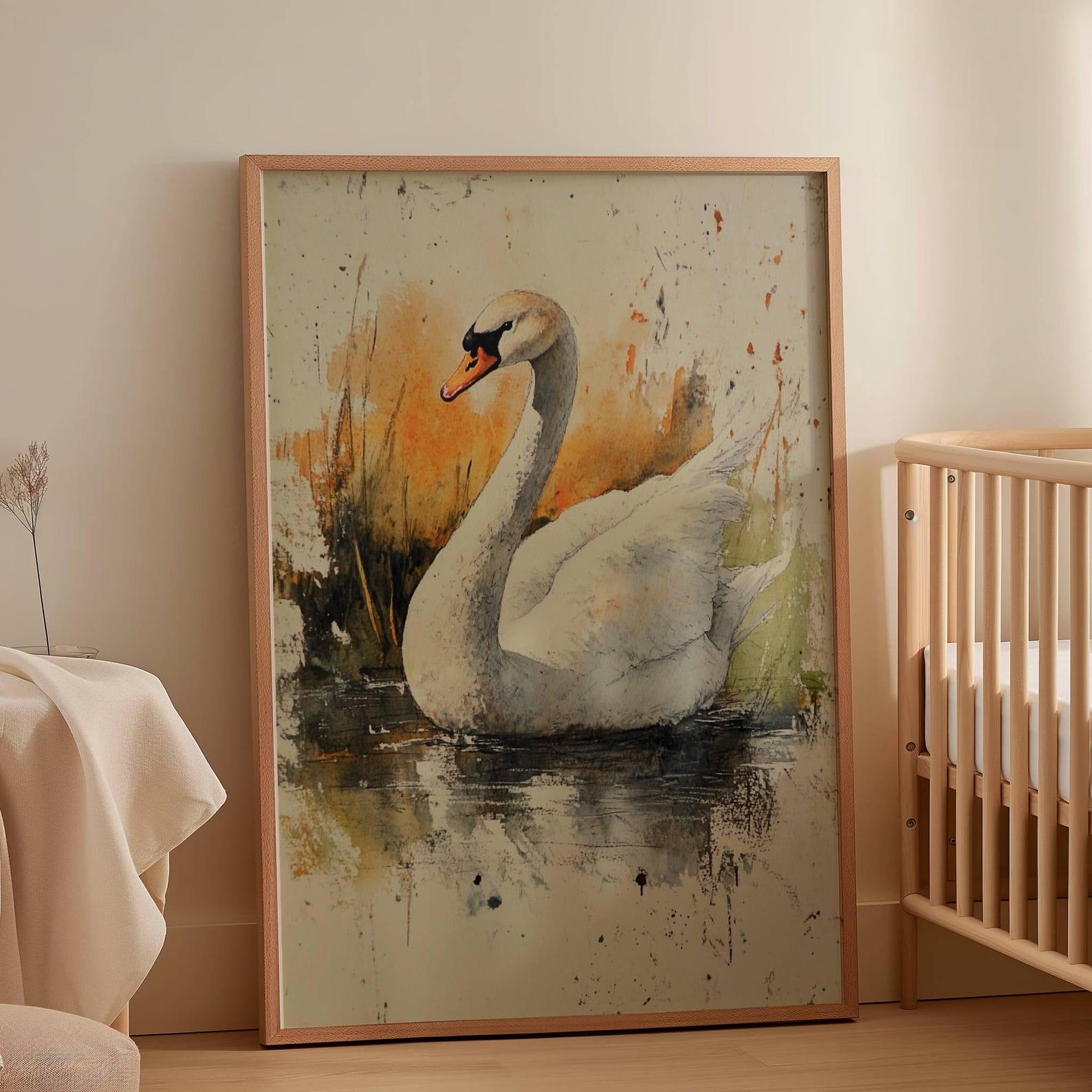 Swan Painting Neutral Wall Art Cottagecore Decor Nursery Wall Art Kid ...