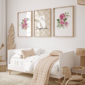 Custom Floral Initial Roses Nursery Wall Art Print Girls Room Decor ...