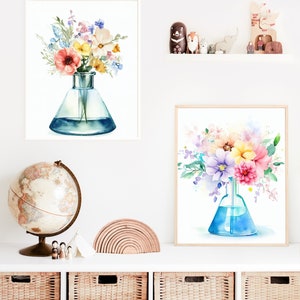 Women in Science Watercolor Art Prints, Floral Chemistry Decor (digital ...