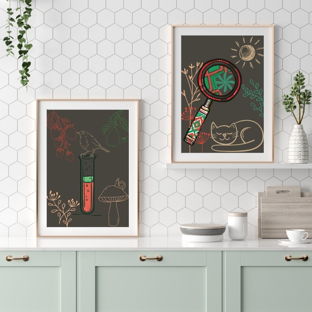 Science Doodle Wall Art Set Laboratory Chemistry Biology Science ...