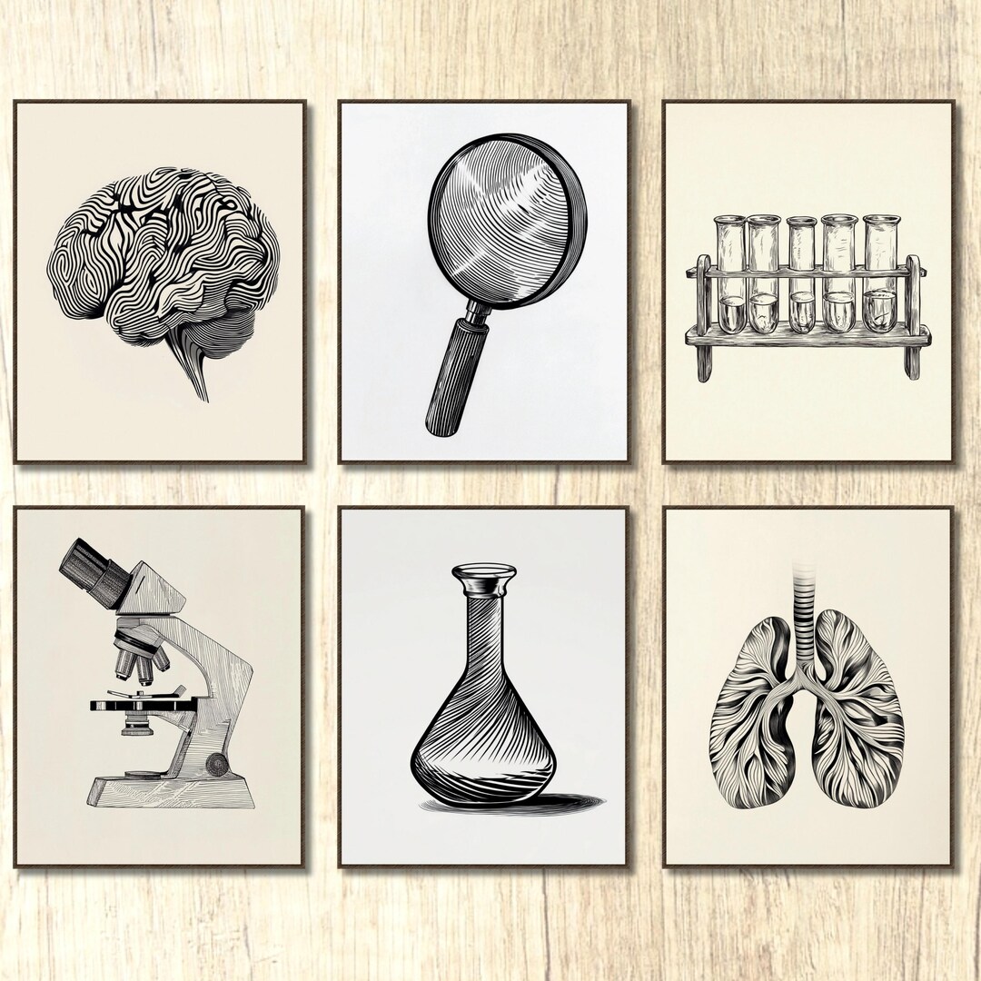 Science Class Posters Set of 6 Black and White Minimalist Print Digital ...