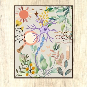 Neuron Art Brain Watercolor Science Wall Art Cell Anatomy Poster ...