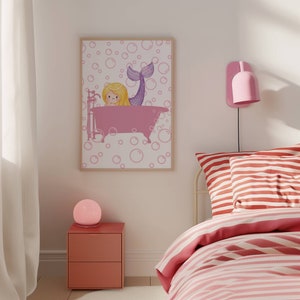 Sisters Bathroom Art Girls Bathroom Decor Pink Wall Art Mermaid ...