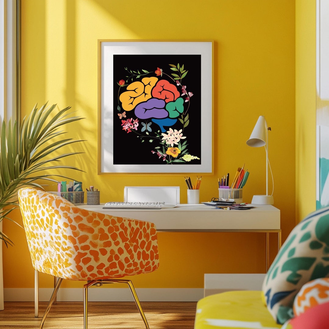 Brain Anatomy Wall Art Floral Art Medical Art Science Student Gift ...