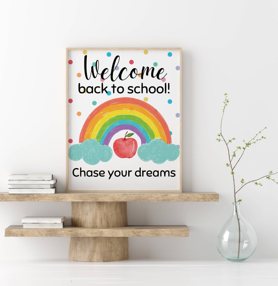Welcome Back to School Sign Rainbow Back to School Classroom Door Sign ...