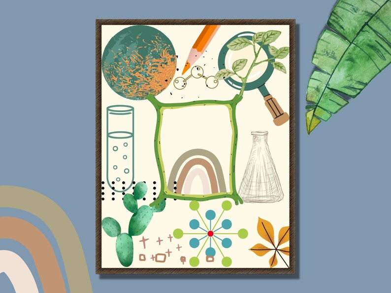 Science Wall Prints Boho Watercolor Prints Green Prints - Etsy