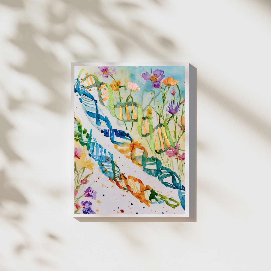 Watercolor DNA Strand Wall Art, Scientific Decor With DNA Illustration ...