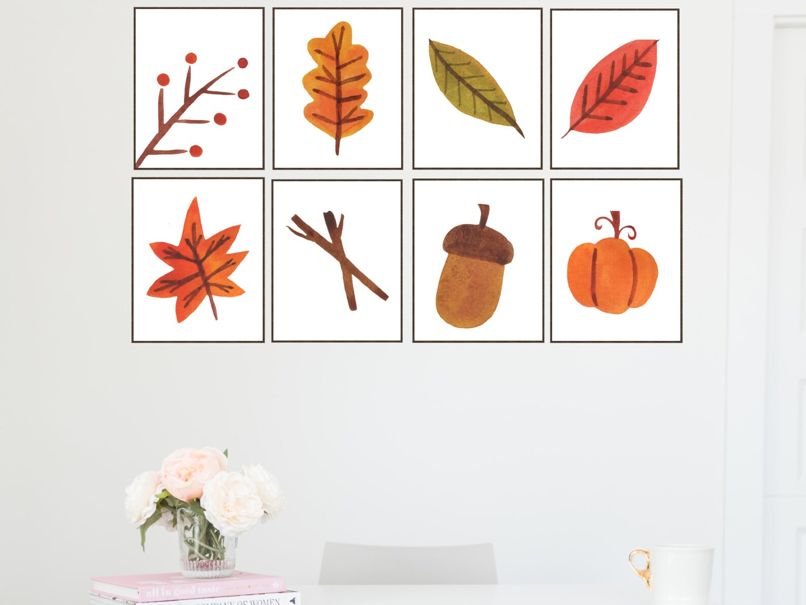 FULL Set of 8 Fall Leaves Pumpkins Digital Prints Autumn - Etsy