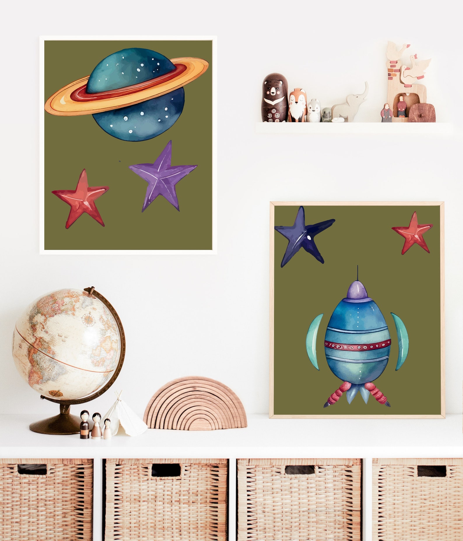 Outer Space Prints Set, Stars, Rocket Ship, Moon Print, Space Posters ...