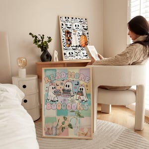 Library Ghost Print Cute Ghost Reading Books Print Digital Fun ...