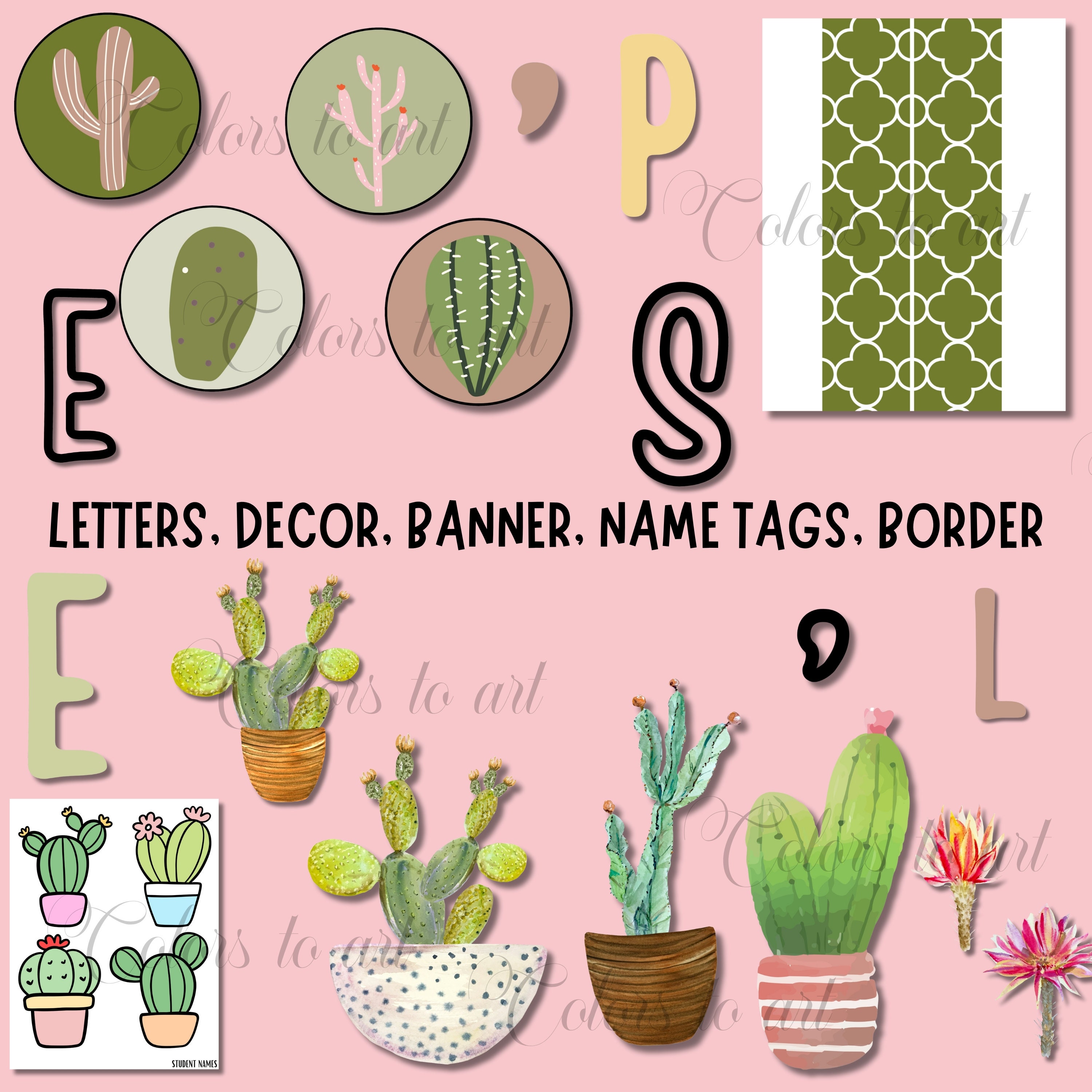 Back to School Bulletin Board Watercolor Classroom Decor Succulent ...