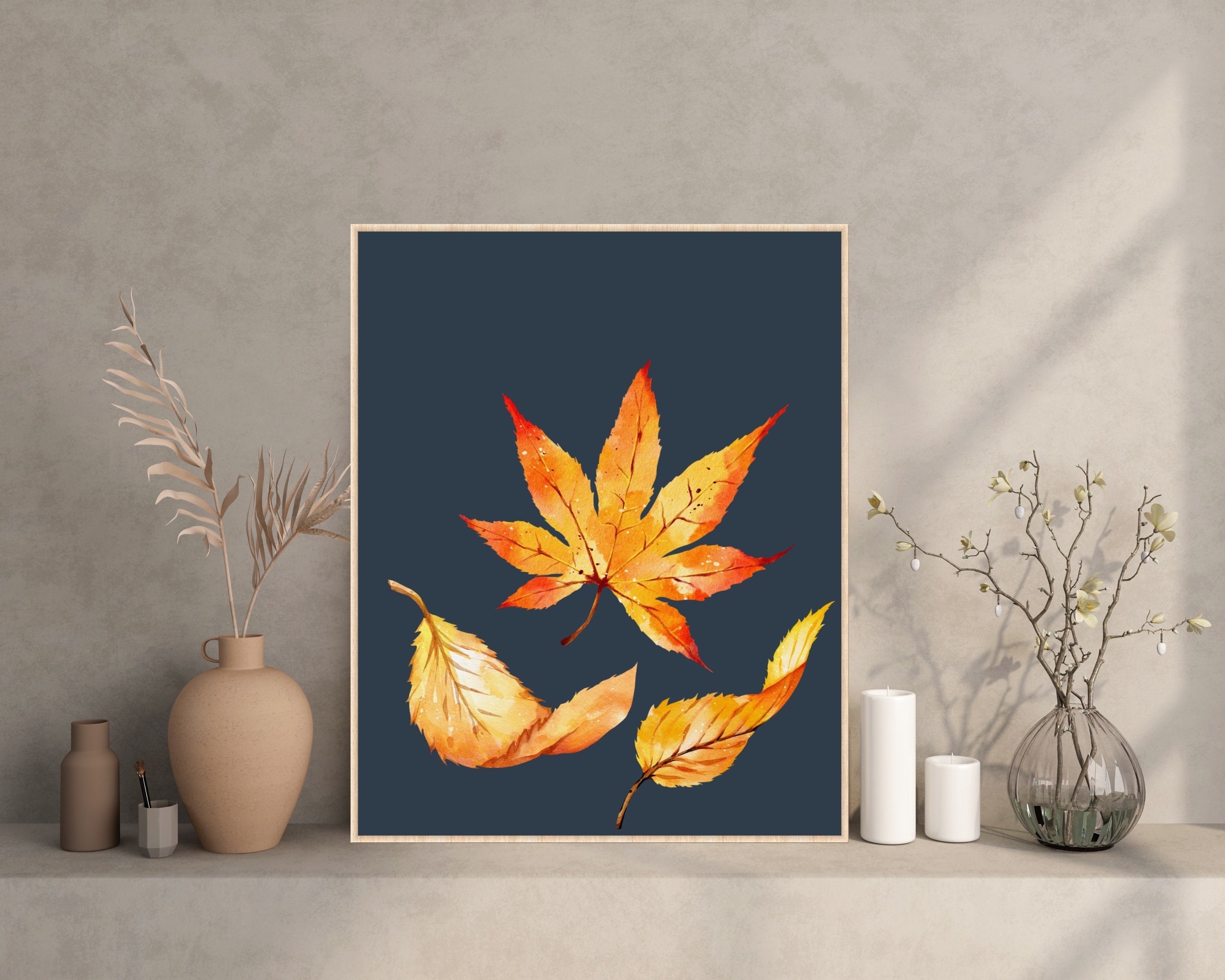 Watercolor Autumn Leaf Wall Art Printable Poster Fall Rustic - Etsy