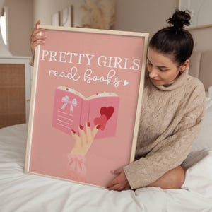 Pretty Girls Read Books Retro Wall Art Pink Printable Bookish Poster ...