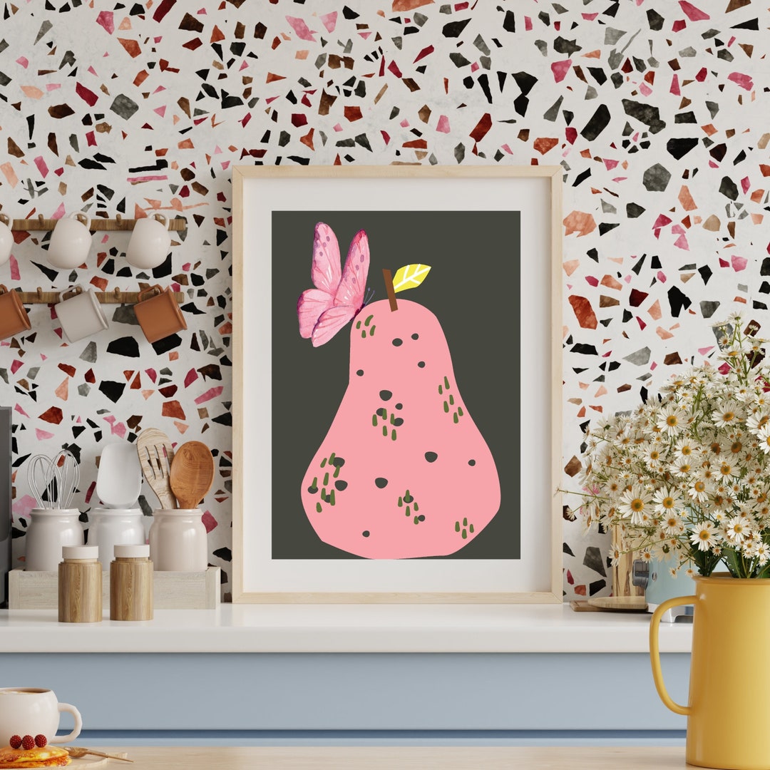 Pear Print Digital Downloadable Wall Art Pink Trendy Decor Fruit ...