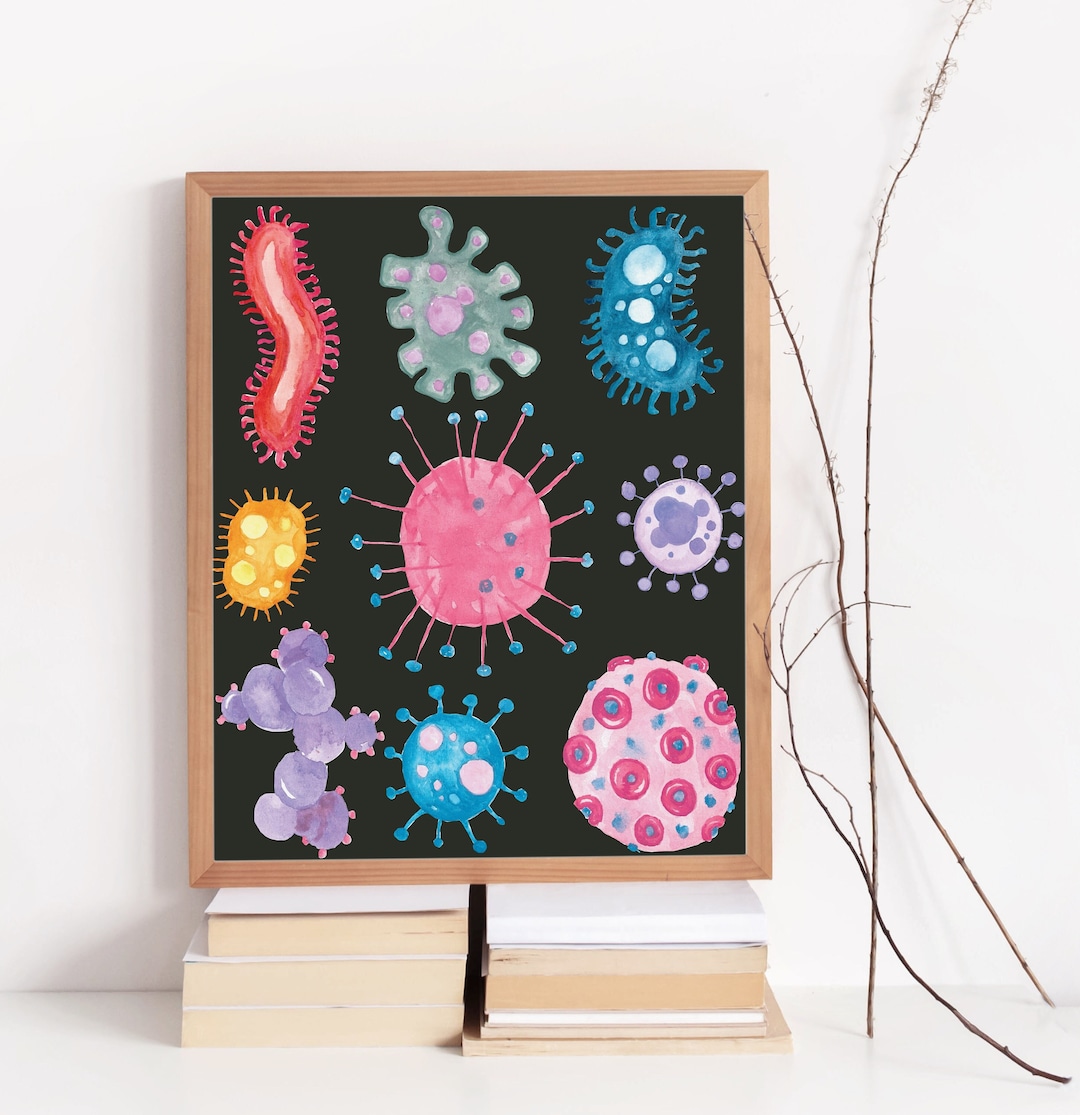 Microbe Collection Bacteria Virus Wall Art Laboratory Art Science Art ...