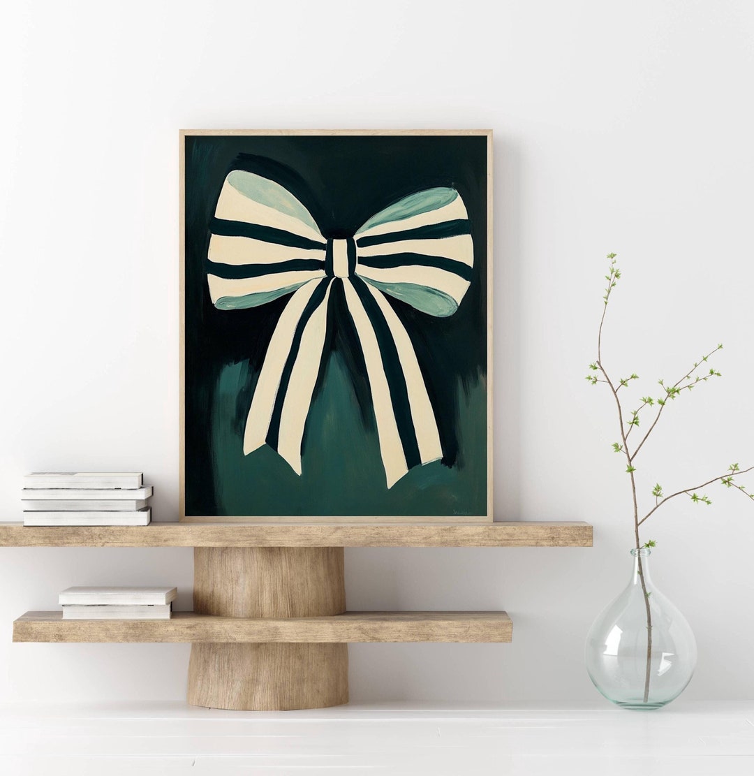 Green Bow Print Preppy Wall Art Emerald Green Abstract Bow Print ...