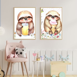 Set of 12 Sloth Printable Wall Art, Sloth Prints, Sloth Wall Art, Funny ...