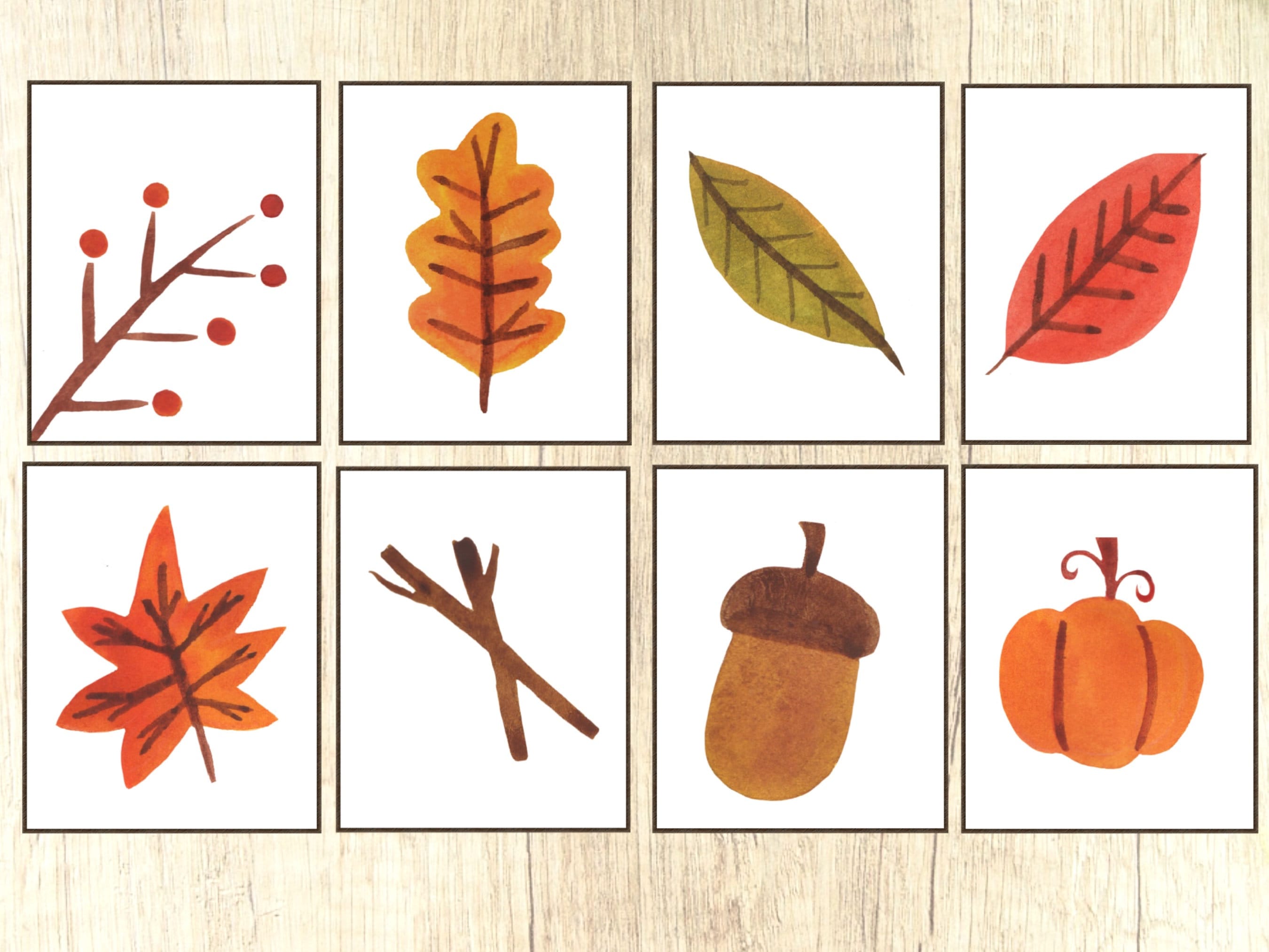 FULL Set of 8 Fall Leaves Pumpkins Digital Prints Autumn - Etsy