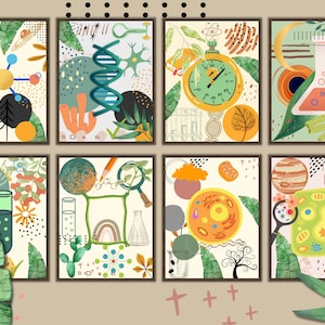 Science Wall Prints, Boho Watercolor Prints, Green Prints, Boho ...