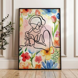 Modern Microbiology Art for STEM Offices Watercolor Line Art for ...