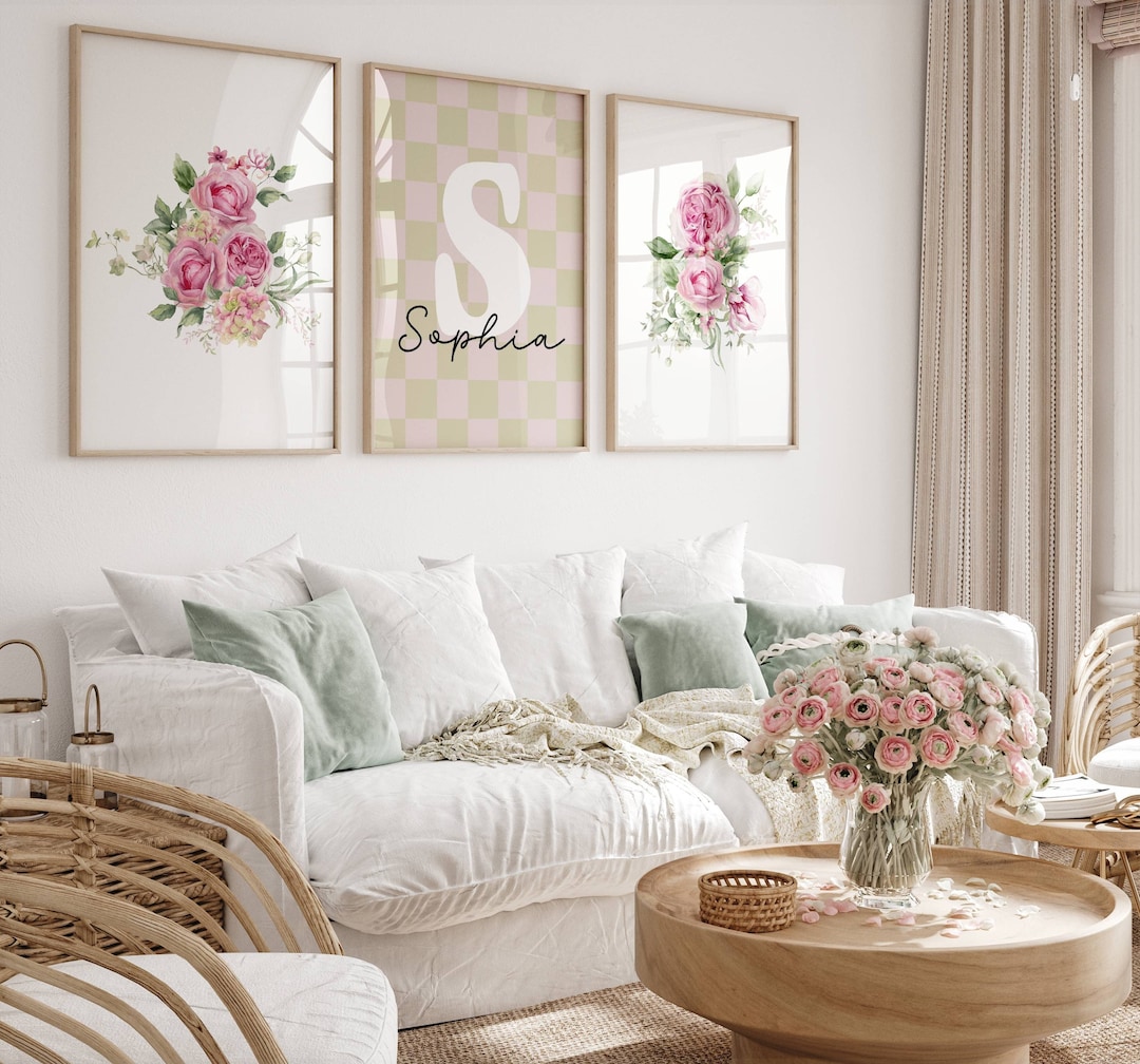 Custom Floral Initial Roses Nursery Wall Art Print Girls Room Decor ...