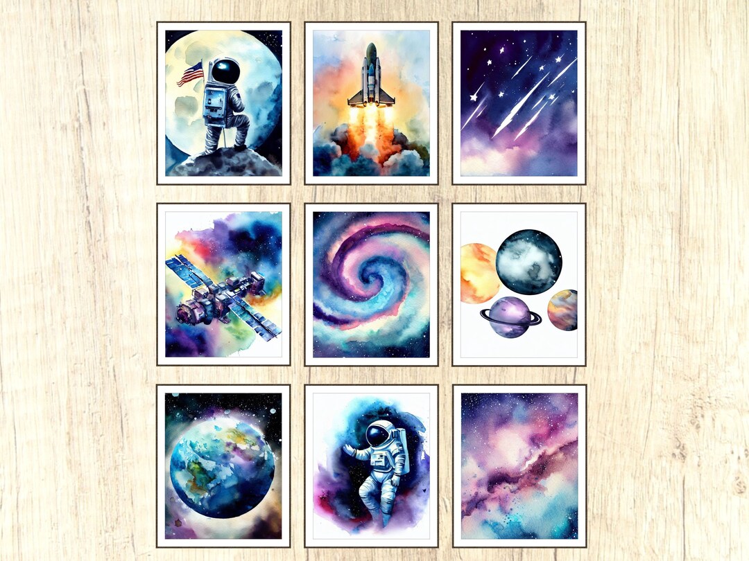 Space Wall Art Set of 9, Printable Space Poster, Space Themed Nursery ...