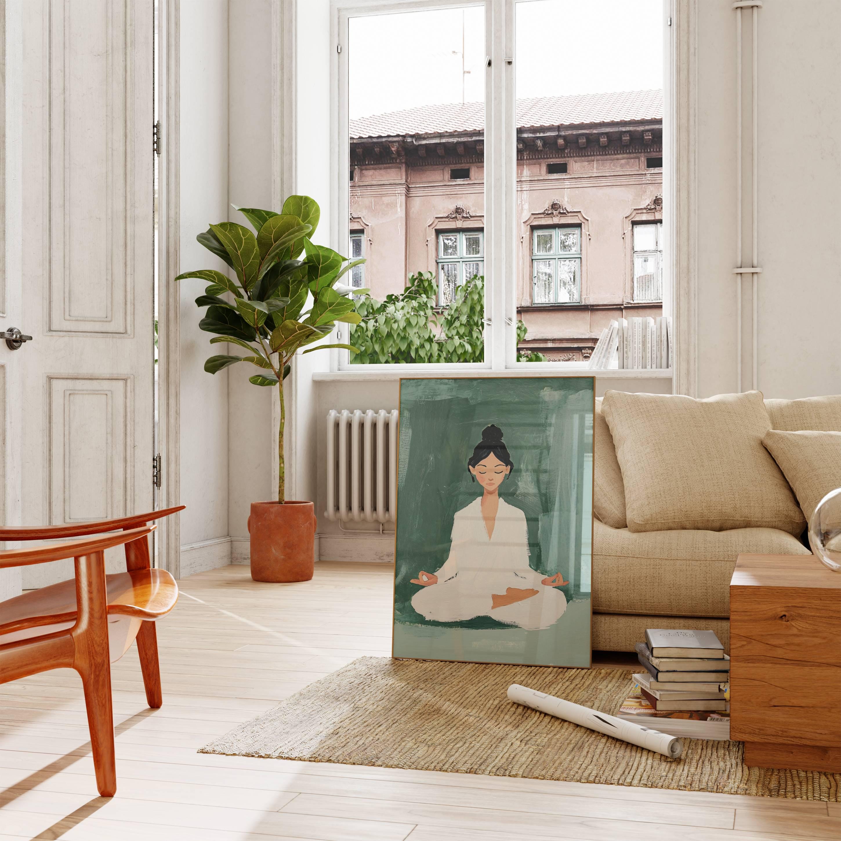 Yoga Meditation Print Meditation Wall Art Mindfulness Decor Green Wall ...
