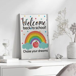 Welcome Back to School Sign Rainbow Back to School Classroom Door Sign ...