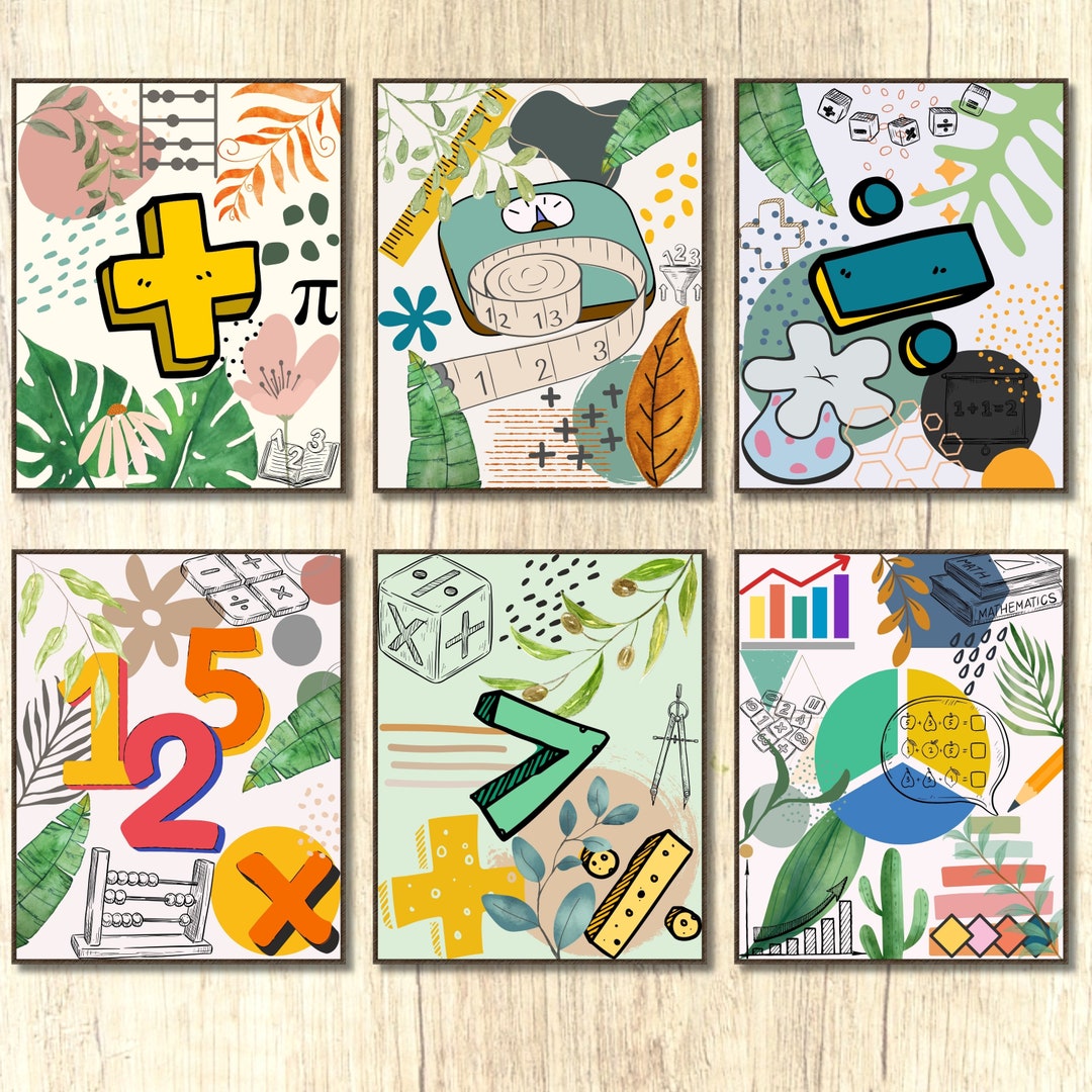Math Wall Prints Watercolor Prints Classroom Wall Art Set of ...