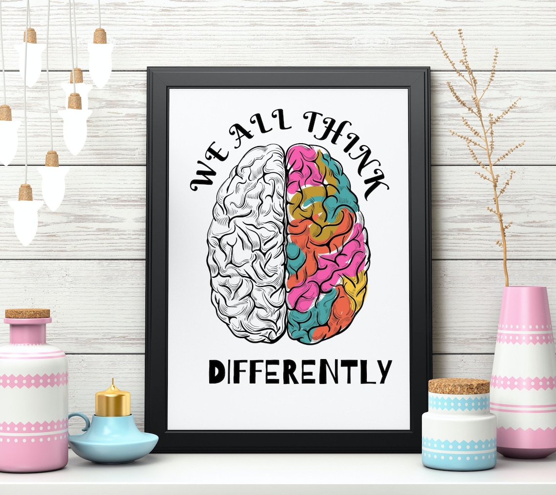 Neurodiversity Brain Art Print, Counselor Office Decor (digital ...