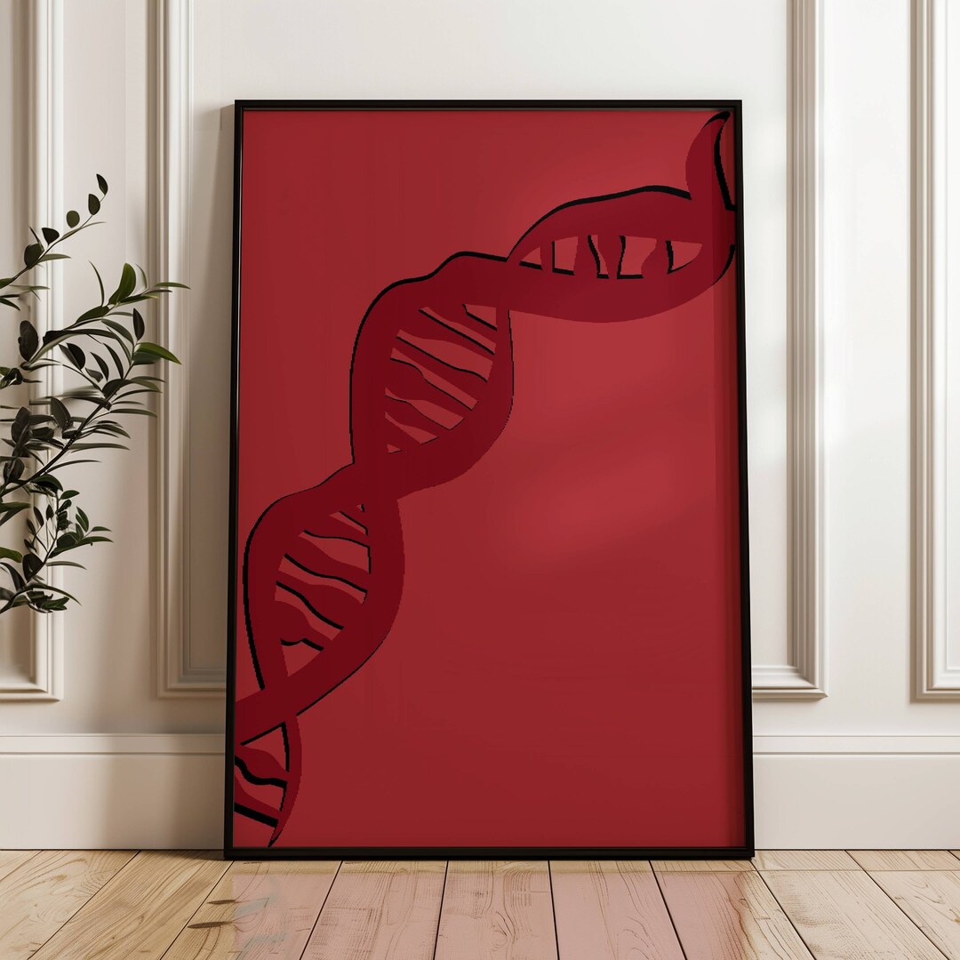 DNA Art Print Science Wall Art Red Monochrome Art Retro Art Molecular ...