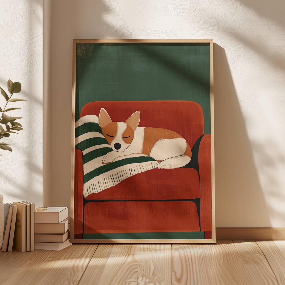 Sleeping Dog Art Print Animal Lover's Gift Dog Lover Art Cozy Pet Wall ...