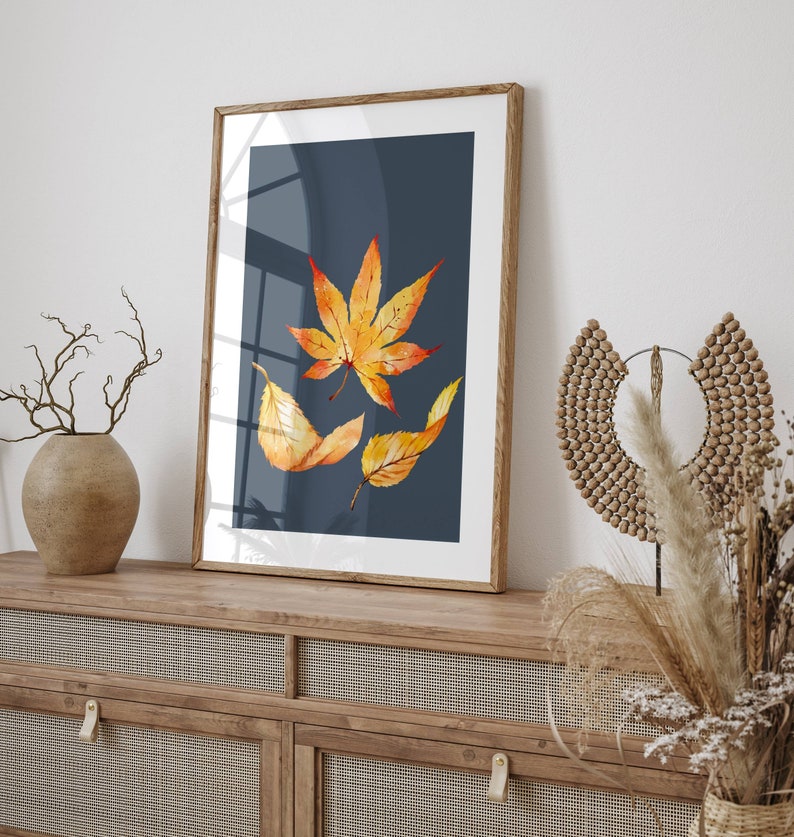 Watercolor Autumn Leaf Wall Art Printable Poster Fall Rustic - Etsy