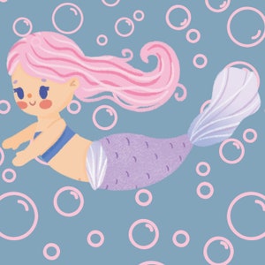 Mermaid Art Print Nautical Ocean Theme Mermaid Watercolor Painting Girl ...