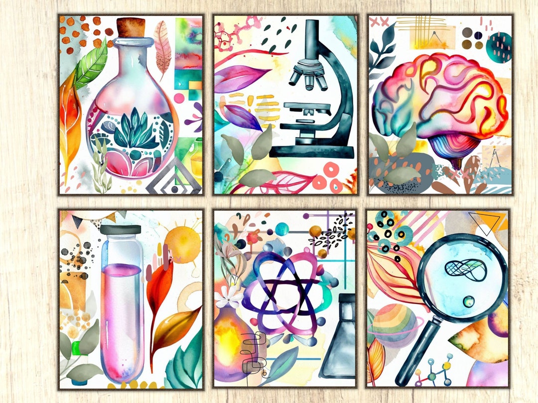 Science Wall Prints, Boho Watercolor Prints, Boho Classroom Wall Art ...
