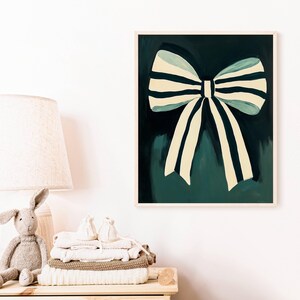 Green Bow Print Preppy Wall Art Emerald Green Abstract Bow Print ...