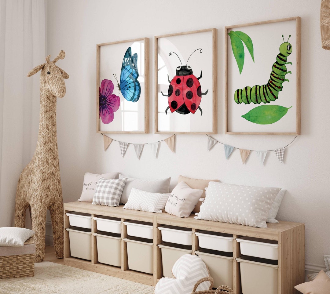 Bug Insect Posters Set of 3 Wall Art for Kids Bedroom Gender Neutral ...