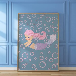 Mermaid Art Print Nautical Ocean Theme Mermaid Watercolor Painting Girl ...