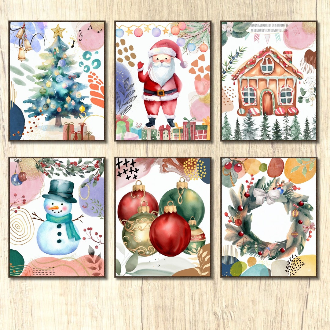Gallery Set of 6 Christmas Holiday Decor Christmas Poster Santa Clause ...