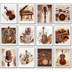 12 Music Wall Art Set, Abstract Musical Instruments Music Room Decor ...